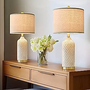 G-SAFAVA 24.25" Modern Ceramic Table Lamp Set of 2 White and Gold Lamp for Bedroom Living Room Bedside Lamps for Nightstand