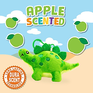 Scentco Dino Dudes Backpack Buddies - Patented Gourmet Scented Plush Toy Dinosaur Clips - Stegosaurus (Green Apple) - Stocking Stuffer