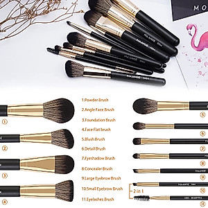 Makeup Brushes,MAANGE 10 PCs Travel Professional Makeup Brushes Set with Case,Foundation Kabuki Blush Eyeshadow Make Up Brush with Makeup Sponge and Brush Cleaner(Blackgold)