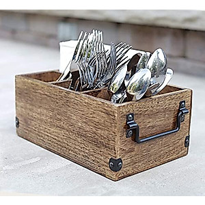 Mother's Day Gifts Wooden Kitchen Utensil Holder With 4 Compartments Wood Utensil Organiser for Cutlery, Napkins, Cups Caddy Organizer