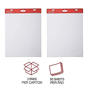 Universal UNV-35603 25 in. x 30 in. Unruled Self-Stick Easel Pad - White (30 Sheets, 2/Carton)