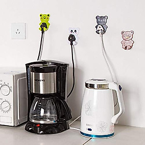 YARNOW Hook 4pcs Cartoon Animal Shaped Wall Hanging Rack Paste Type Power Plug Hook Household Plug Holder Storage Rack (One for Each Style) As Shown