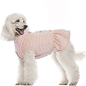 IKIPUKO Winter Dog Dress, Fleece Pet Skirt with Sequin Dog Warm Coat Girl One-Piece Heart Shape Decorate Button Winter Clothes Cute Puppy Clothes for Small Medium Dogs,L