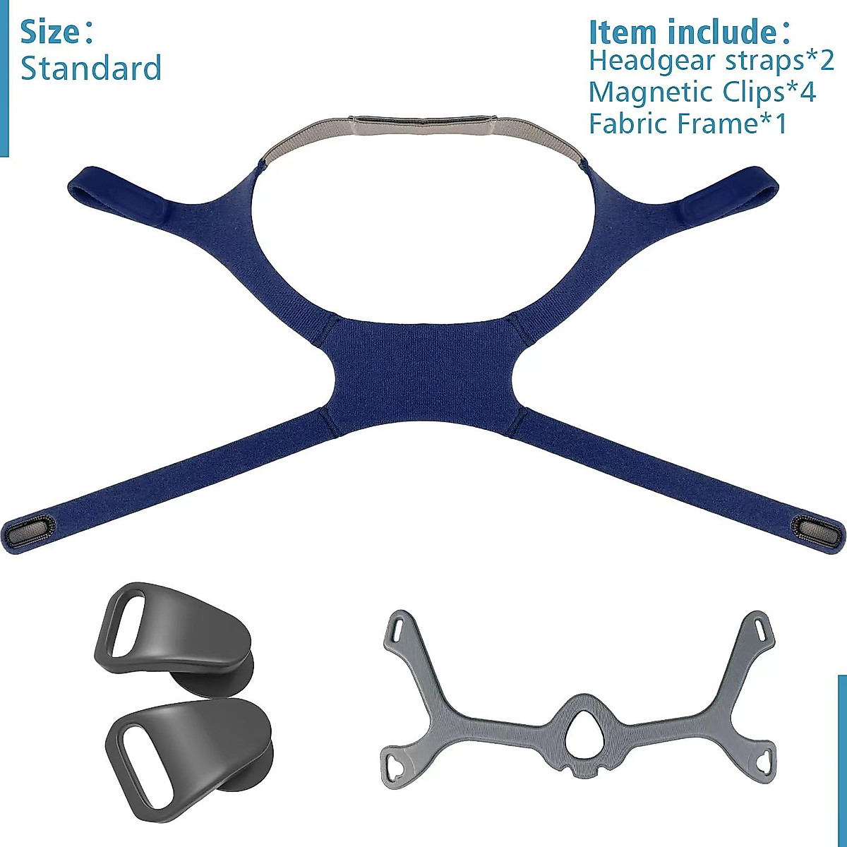 Wisp CPAP Mask Headgear Strap with Fabric Frame and Magnetic Clips Replacement Supplies Compatible with Respironics Wisp Nasal CPAP/BiPAP Mask (Standard Size, Blue)