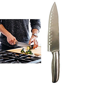 1 Pc Santoku Knife Sharp Japanese Kitchen Cooking Chef Sushi Fish Meat Vegetable 12.5" Long Stainless Steel Sharp Blade Scalloped Hollow Edge Ergonomic Handle Cutter Slicer Sashimi Gourmet Kitchen