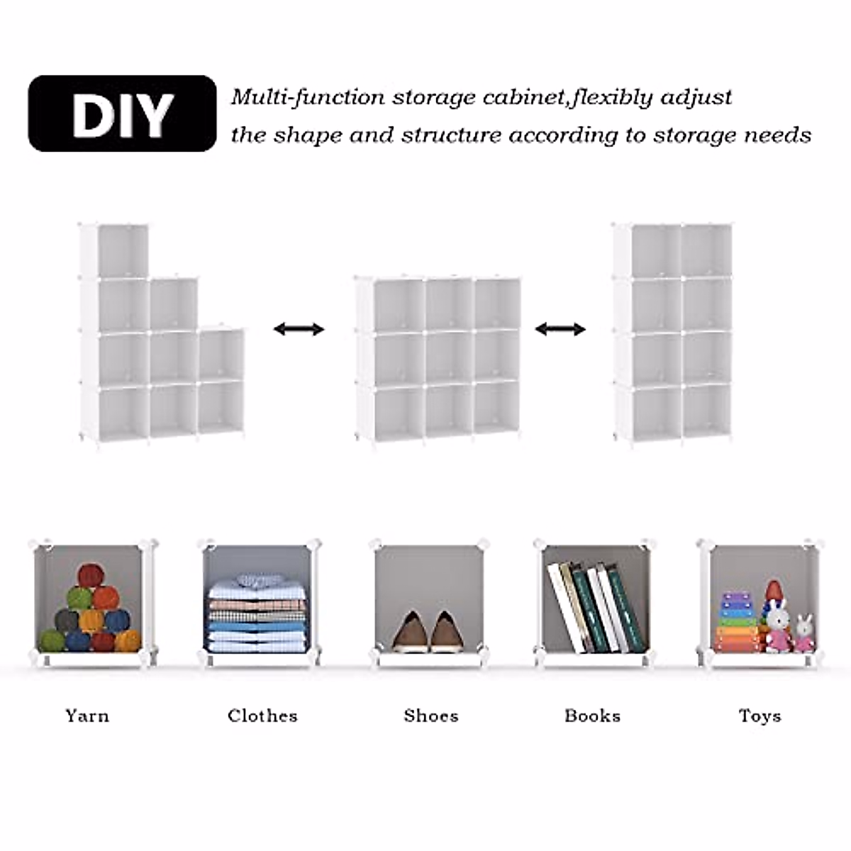 AWTATOS Cube Storage Organizer Modular Storage Cubes Bookshelf Stackable Closet Storage Shelves DIY Plastic 9 Cube Organizer Shelving, Ideal Storage Solution for Bedroom, Home Office, White
