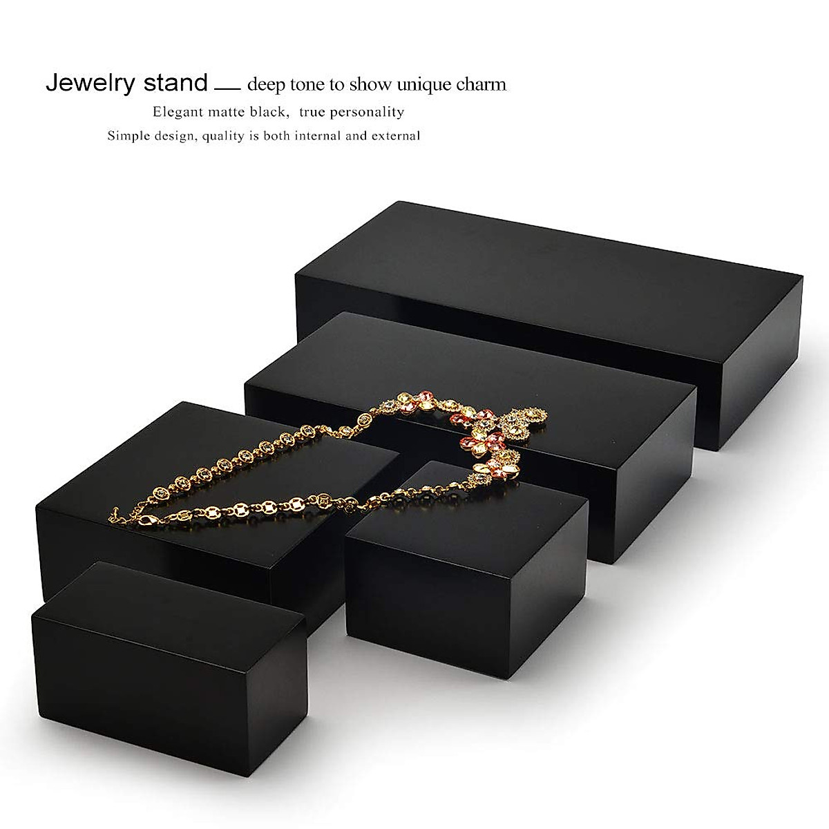 Oirlv Solid Wood Minimalism Style Jewelry Display Stand Showcase Jewelry Organizer Black Square Holder (SM05303)