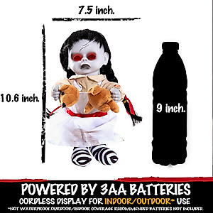 NEYEABL 10" Spirit Animatronic Ghost Girl Doll Halloween Decorations-Sound Activated Creepy Sound & Head & Hand Movements Red Eyes Lit, Haunted House Holiday Props, Halloween Spooky Animations