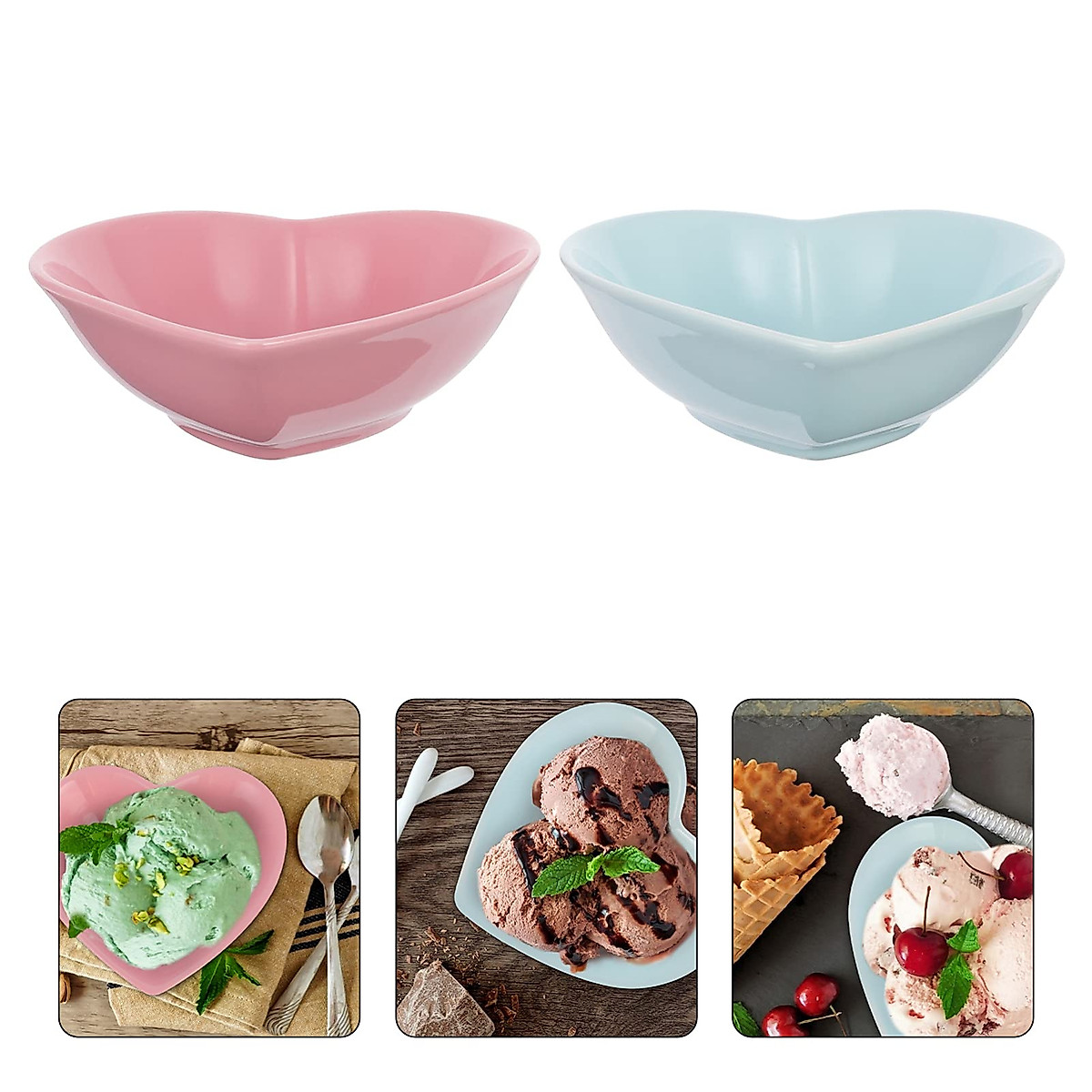 ULTNICE 2 Pcs Ceramic Salad Bowl Heart Shaped Ice Cream Bowl Pudding Bowls Dessert Bowls Sauce Dishes for Kitchen