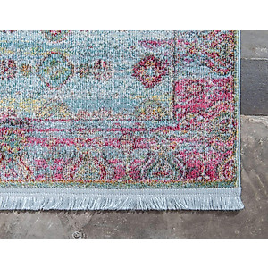 Unique Loom Baracoa Collection Bright Tones Border Vintage Traditional Area Rug, Rectangular 5' 5" x 8' 0", Blue/Pink