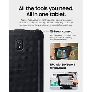 Samsung Galaxy Tab Active3 Water-Resistant 8” Rugged Tablet |64GB & WiFi - LTE (Unlocked) | Biometric Security (SM-T577UZKDXAA) Black (Renewed)