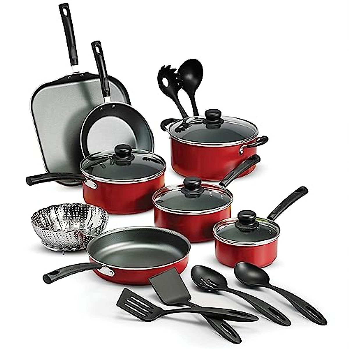 LEGENDARY-YES 18 Piece Nonstick Pots & Pans Cookware Set Kitchen Kitchenware Cooking NEW (RED)