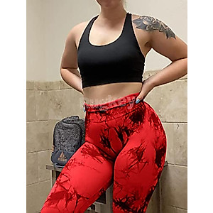 Rugkey Scrunch Butt Lift Leggings for Women Tie Dye High Waist Seamless Gym Workout Yoga Pants Ruched Booty Compression Tights Red XL
