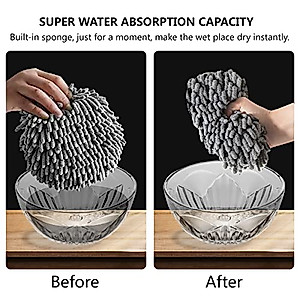 Yigood 4 PCS Chenille Hanging Hand Towels Quick Dry Hanging Absorbent Soft Hand Bath Towel, Bathroom Fluffy Microfiber Decorative Towels Ball，Cleaning Cloth for Bathroom Kitchen