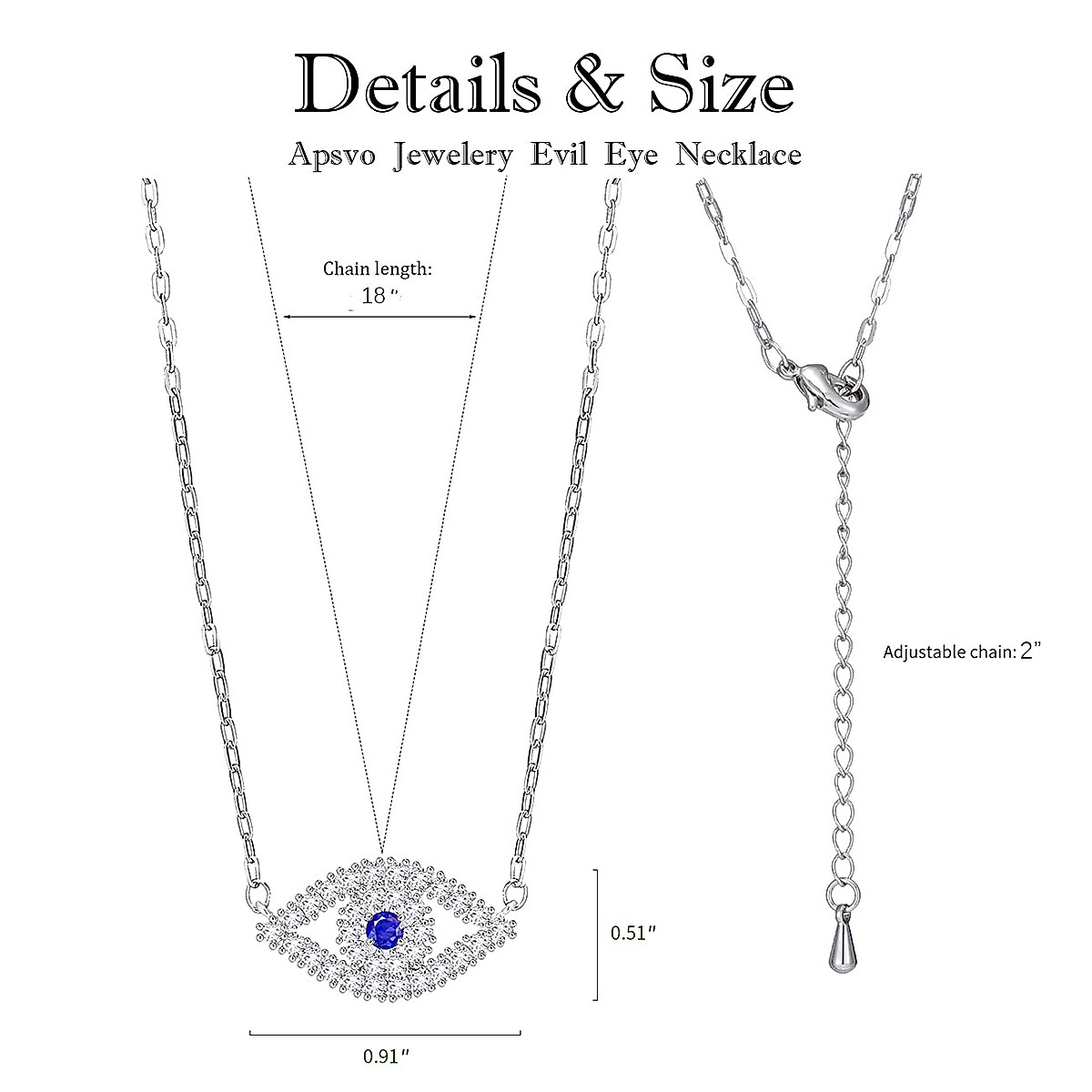 Apsvo Silver Anti Evil Eye Necklace for Women, Cubic Zirconia Dainty Third Eye Pendant Chain Simple Ojo Trendy Jewelry Protection Valentines Day Gifts for Her