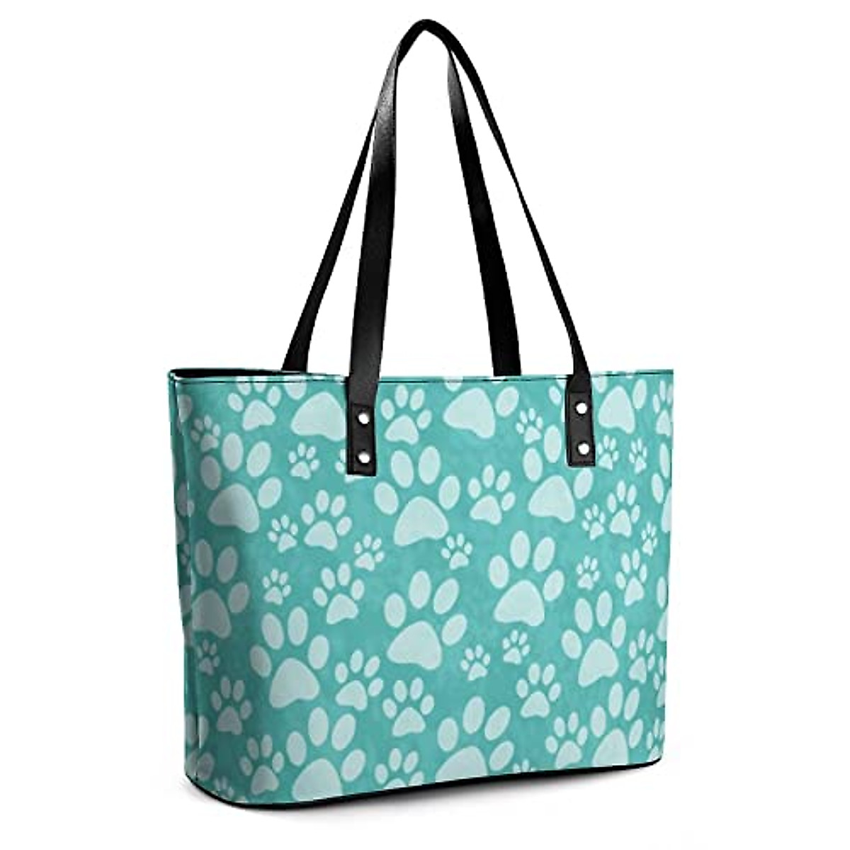Womens Handbag Teal Doggy Paw Print Leather Tote Bag Top Handle Satchel Bags For Lady