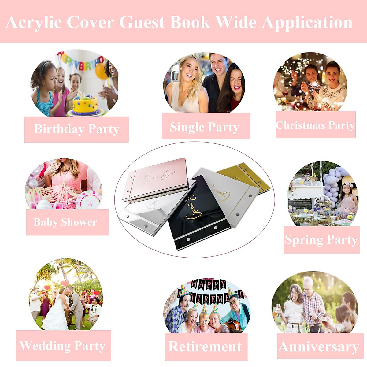 COKEENA Silver Wedding Guest Book with Acrylic Cover |10x7 inches| 50 Sheets Blank Paper (100 Pages), Modern Guest Book for Wedding Reception,Party or Events (Silver)