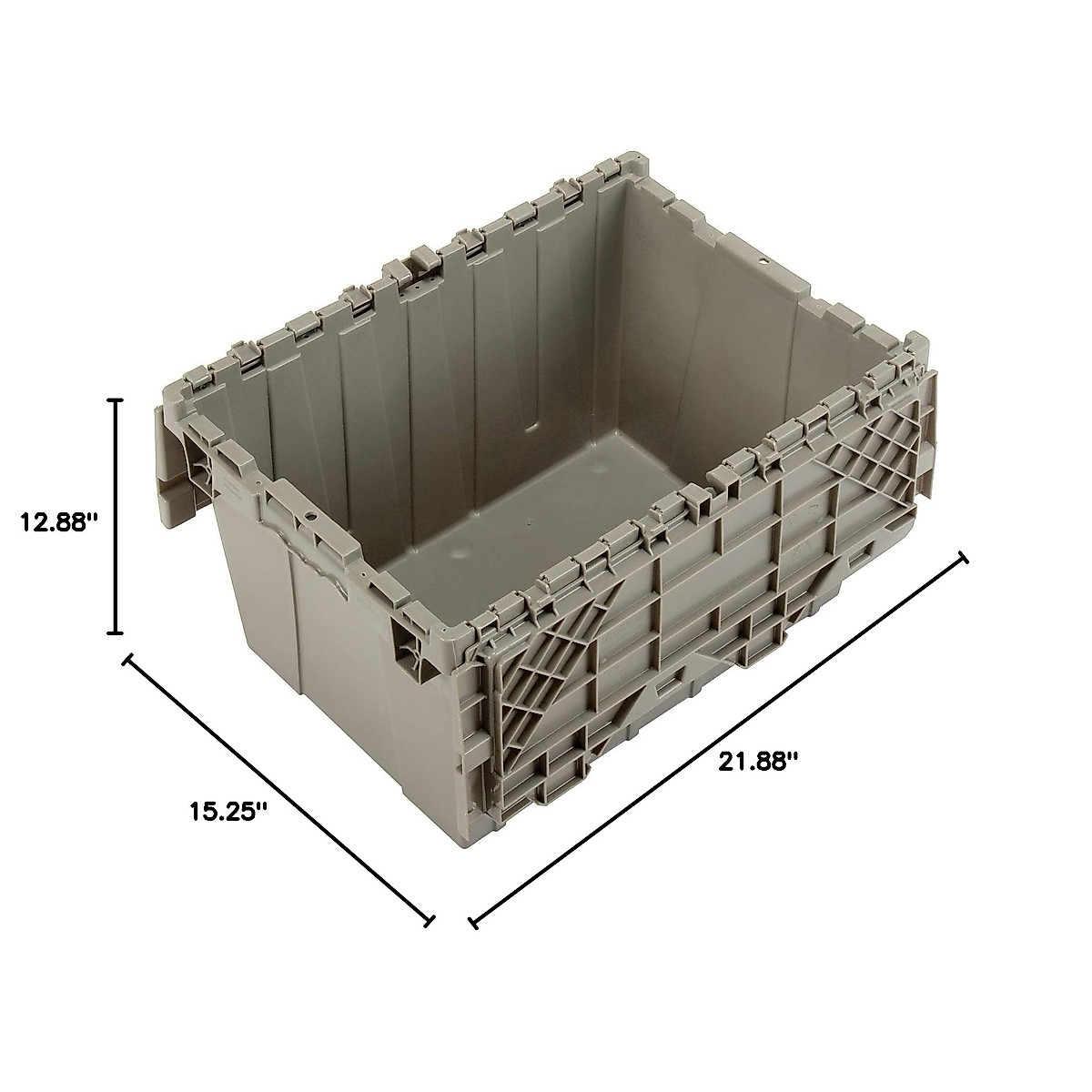 Monoflo Global Industrial Distribution Container With Hinged Lid, 21-7/8x15-1/4x12-7/8, Gray