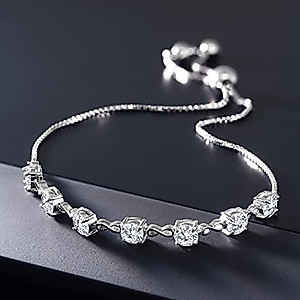 Gem Stone King 2.31 Cttw White Moissanite Infinity Tennis Bracelet For Women In 925 Sterling Silver | Gemstone Birthstone | Round 4.5MM | Fully Adjustable Up to 9 Inch