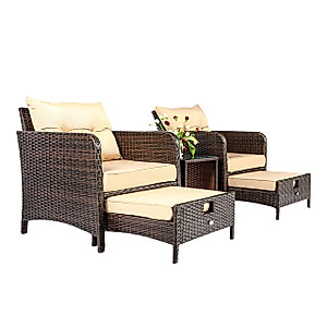Patio Furniture Sets 5 Piece, Patio Conversation Sets, Outdoor Wicker Patio Furniture Set, Outdoor Patio Furniture, PE Rattan Patio Furniture, Porch Furniture Set, Patio Furniture with Ottoman