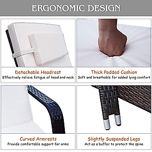 Tangkula Patio Chaise with Wheels, 6 Positions Adjustable Outdoor Lounger Chair with Steel Frame, Mix Brown Weaving Rattan, Cushion and Head Pillow, Suitable for Poolside, Balcony and Garden