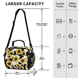 Glaphy Sunflower Cow Print Lunch Bag Insulated Lunch Box Cooler Cooling Tote Food Container for Adults Men Women