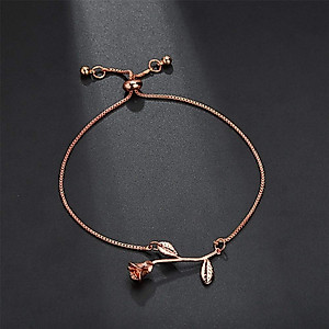 JczR.Y Fashion Red Rose Chain Bracelet Charm for Women Simple Temperament Flower Bracelet Link Ornaments Jewelry(rose gold)
