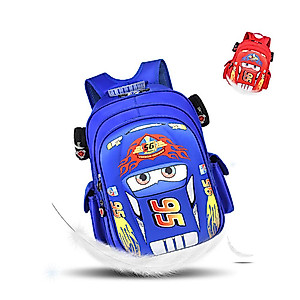 Xicks 3D Kids School Backpack Waterproof Student Schoolbag with Side Pockets and Adjustable Straps Lightweight Kids Bookbags for Boy(Blue)