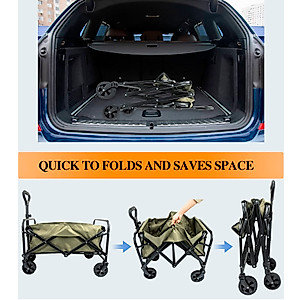 330lbs Collapsible Folding Wagon Cart Heavy Duty Outdoor Utility Wagon Beach Wagon Grocery Wagon Camping Portable Garden Wagon Cart with All-Terrain Wheels(Green)