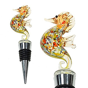 Glass Seahorse Wine Bottle Stopper (PrestigeArt) - Decorative, Colorful, Unique, Eye-Catching Glass Wine Stoppers – Seahorse Gift, Wine Accessories Gift for Host/Hostess - Wine Corker/Sealer