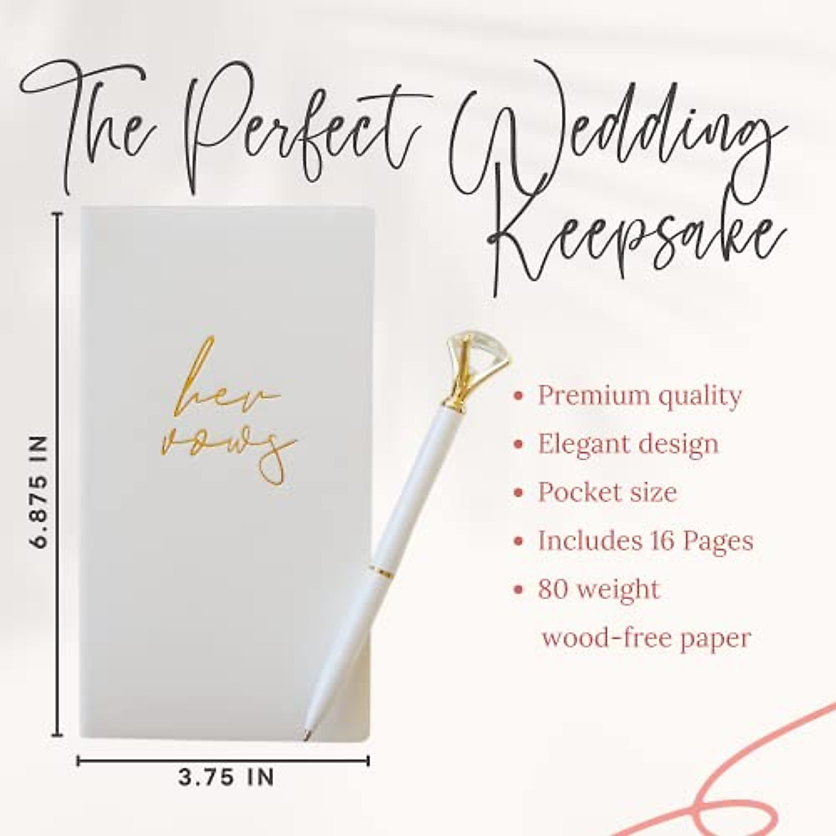 Vow Books, His and Hers Wedding Vow Books, Vow Renewal — Set of 2 Wedding Notebook with 16 Pages — 6.9” x 3.8” PU Leather Booklet Wedding Keepsake (Brown)