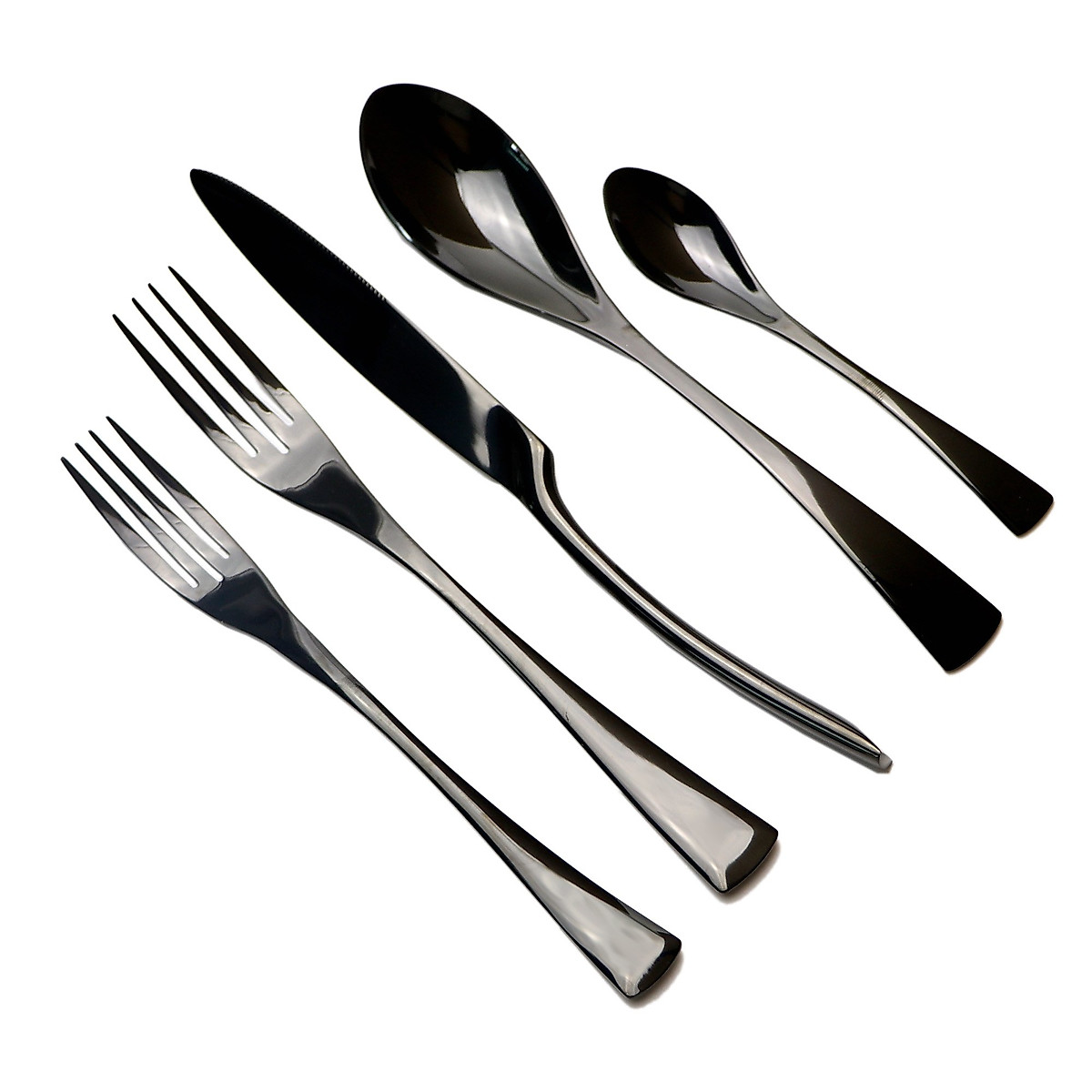 JANKNG 20-Piece 18/10 Stainless Steel Flatware Set Mirror Polishing Black, Serive for 4
