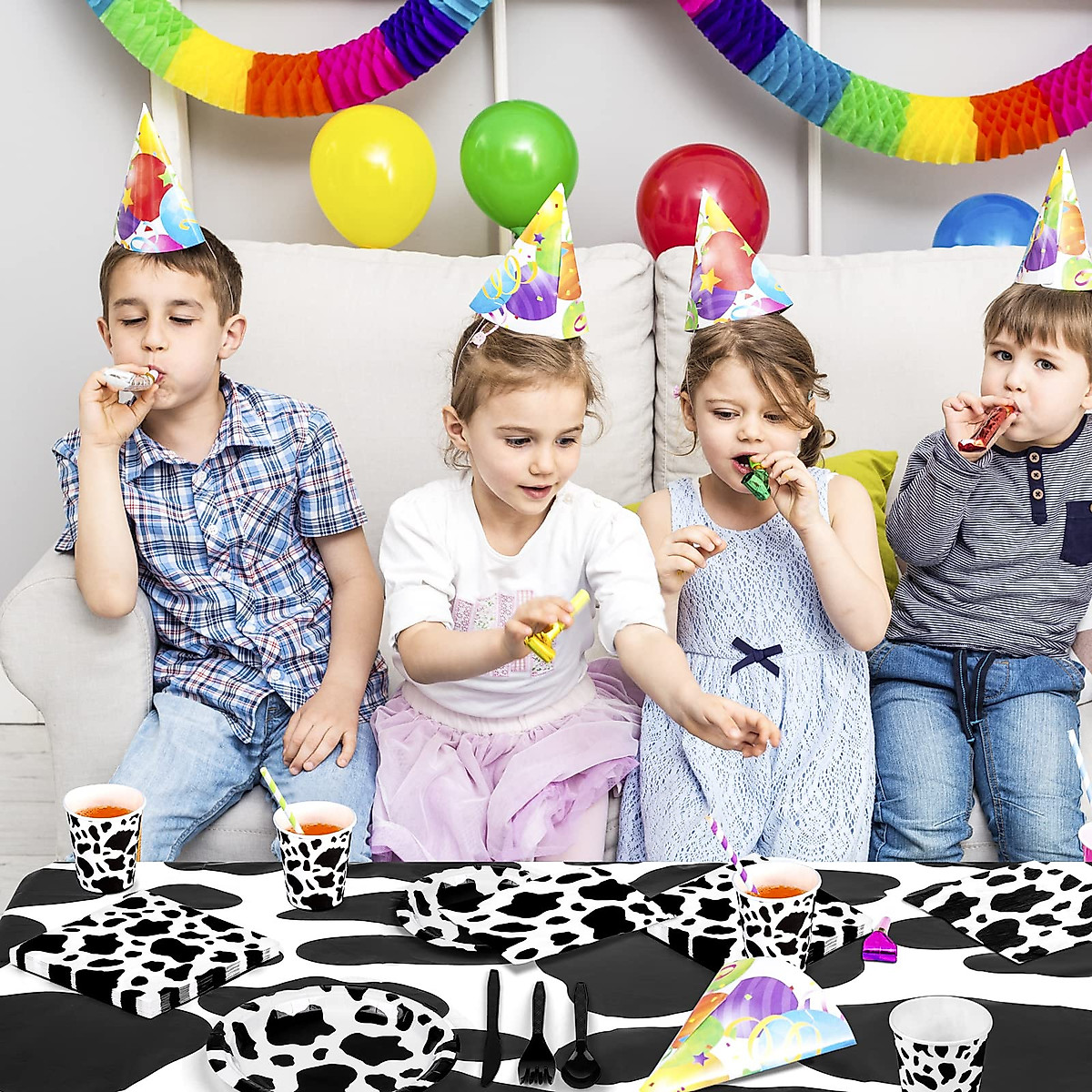 durony 169 Pieces Cow Print Party Tableware Serves 24 Include Party Plates Spoons Forks Knife Cups Napkins Cow Print Farm Animal Birthday Supplies for Baby Shower Farm Cow Themed Decorations