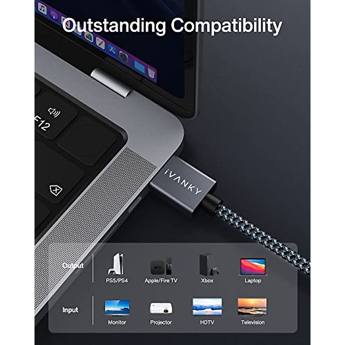 4K HDMI Cable 10 ft, iVANKY 18Gbps High Speed HDMI Cables, 4K@60Hz HDR HDMI 2.0 Aluminum Shell&Braided HDMI Cord, 4K 2K 1080P 3D 32AWG ARC for MacBook Pro 2021,UHD TV,Laptop,Monitor,PS4,Xbox One,&More