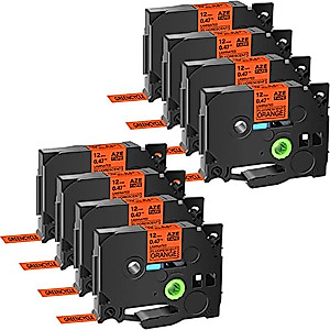 GREENCYCLE Compatible for Brother TZ TZE B31 TZe-B31 AZE B31 0.47 Inch 1/2" Black on Fluorescent Orange Laminated Label Tape 12mm x 5m for PTD210 D400AD D600 PTH100 PTH110 PT1290 PT-1230PC, 8 Pack