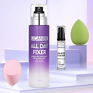 UCANBE Makeup Setting Spray + Face Primer + Make Up Sponge, Gel-Based Hydrating Primer, Lightweight, Long Lasting Matte Finishing Spray,Beauty Blender Set