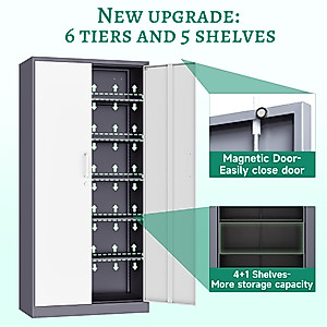 Letaya Metal Storage Cabinet with Lock Door, 71" Adjustable Shelf Steel Lockers for Office, Home,School,Garage Utility Tool Cabinet (2 Door-White&Gray)
