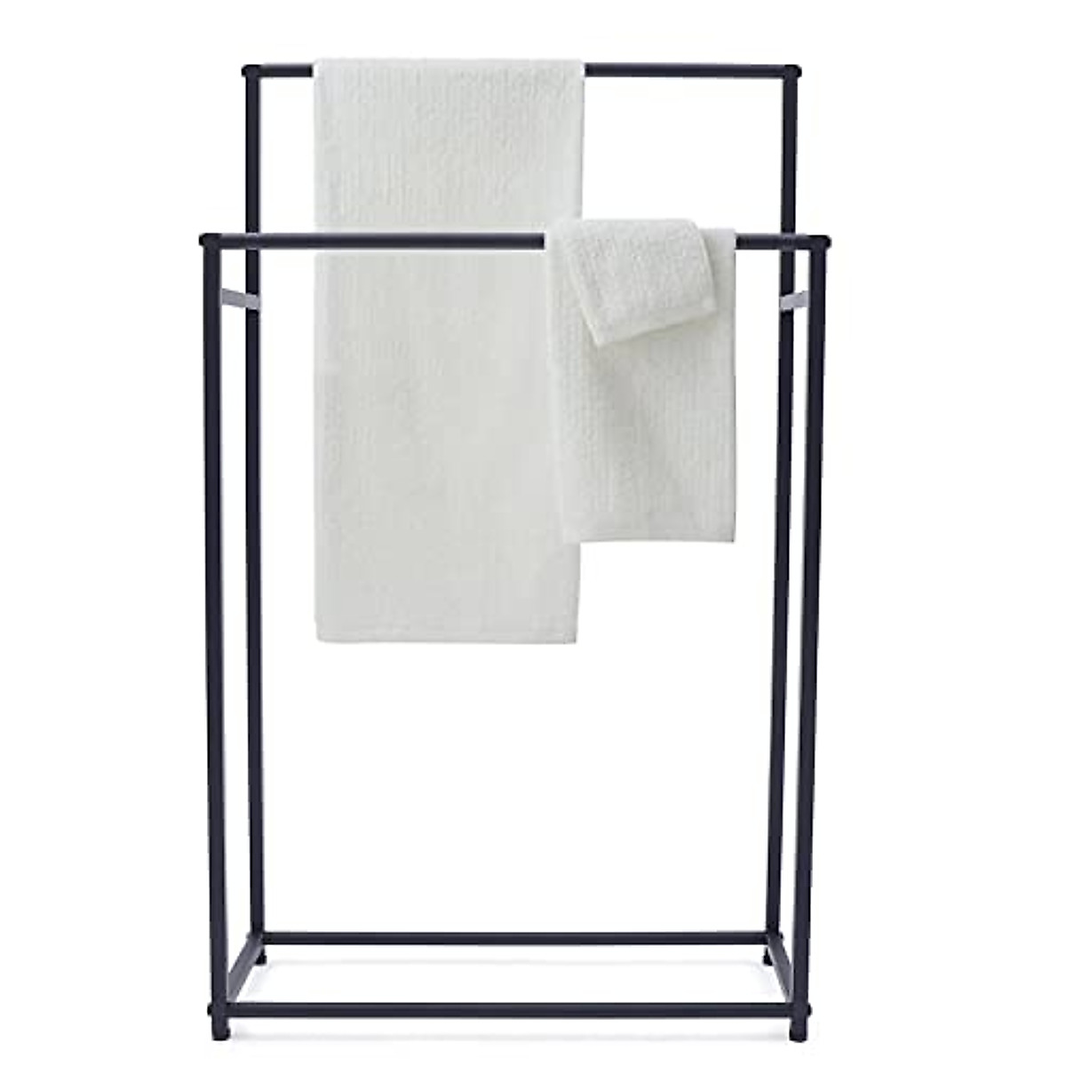 Gdrasuya10 Freestanding Towel Rack, 2-Tier Metal Towel Organizer Stand Floor Standing Towel Rack for Bathroom Pool Indoor Outdoor, 23.6 x 8.7 x 39.4 Inch