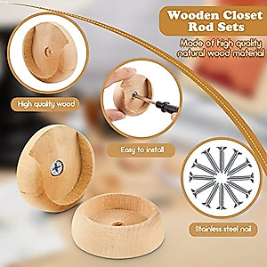6 Pack Wooden Closet Pole Sockets Closet Pole Holder Closet Rod Holders Closet Pole Socket for Wardrobe Hallway Bathroom Curtain Clothing Store, 1-3/8" Pole