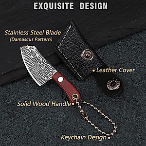 STARDW Damascus Pocket Knife Set Mini Chef Knife EDC Knife Set Tiny Knife Cleaver for Package Opener Box Cutter -4-piece set