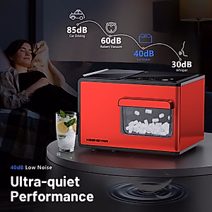 Nugget Ice Maker Countertop, 40lbs/24H, Pebble Ice Maker with Soft Chewable Ice, Self Cleaning Sonic Ice Machine, Stainless Steel w/Touch Screen, Compact Design for Home Office Bar Party- Red