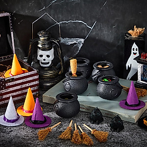 Deekin 32 Pcs Halloween Mini Witch Hats, Mini Witches Broom, Candy Cauldron Kettles and Black Kitten Figurines for Craft