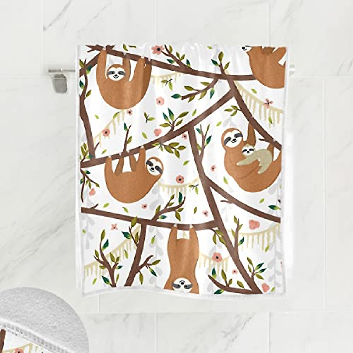 Wamika Funny Sloth Baby Hand Bath Towel Shower Towels Set Tree Pioneer Flowers Kitchen Hanging Gym Fingertip Bathroom Towel Highly Absorbent