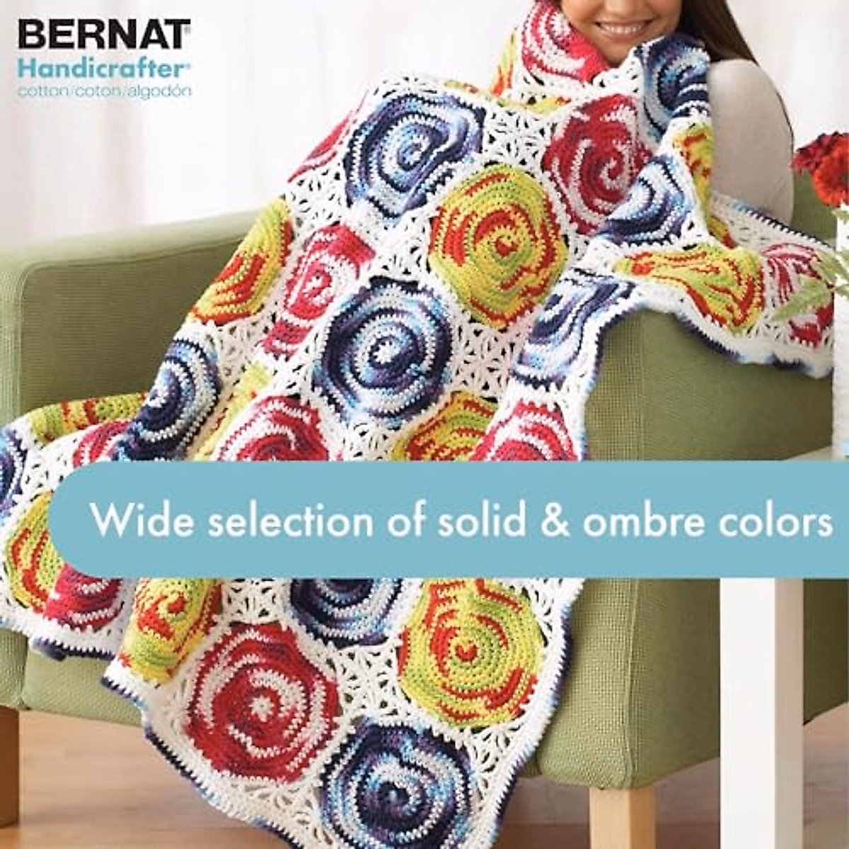 Bernat Handicrafter Cotton Yarn, Gauge 4 Medium Worsted, Blue Camo