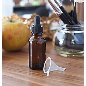 JUVITUS 1 oz / 30 ml Amber Glass Boston Round Bottle with Graduated Measurement Glass Dropper (12 Pack) + Funnel