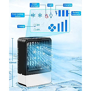 Portable Air Conditioners, Cooling Air Conditioners Fan, Personal Evaporative - Air Cooler Rechargable Mini Fans with 7-Color LED Light