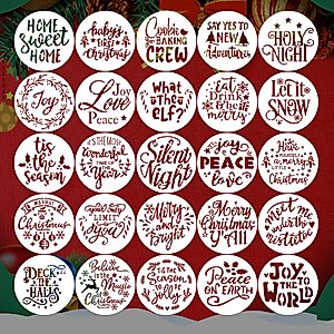 25pcs Christmas Stencils for Painting, 4inch Reusable Christmas Templates Merry Christmas Stencils for Drawing on Cookies Wood Sign Canvas Window Fabric Paper Crafts (Round)