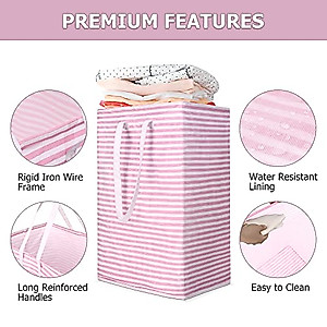 72L Laundry Basket Freestanding Waterproof Laundry Hamper Collapsible Tall Clothes Hamper with Handles for Clothes Toys (Pink)