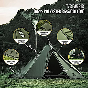 OneTigris Conifer Canvas Tent with Stove Jack, Teepee Hot Tent with Snow Skirt for Tent Stove Winter Camping