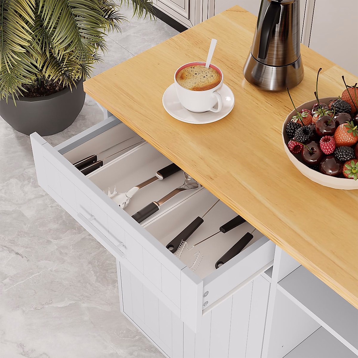 SUNLEI Kitchen Island on Wheels with Storage Cabinet & Drawer, 40" Kitchen Cart Cabinet with Shelves, Cart Handle for Towel Rack or Free Mobility, Portable Islands for Kitchen(White)